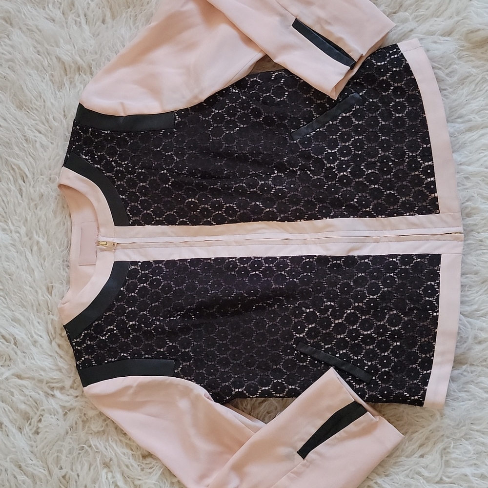 Gibson Latimer Crochet Knit Overlay Jacket With Faux … - Gem